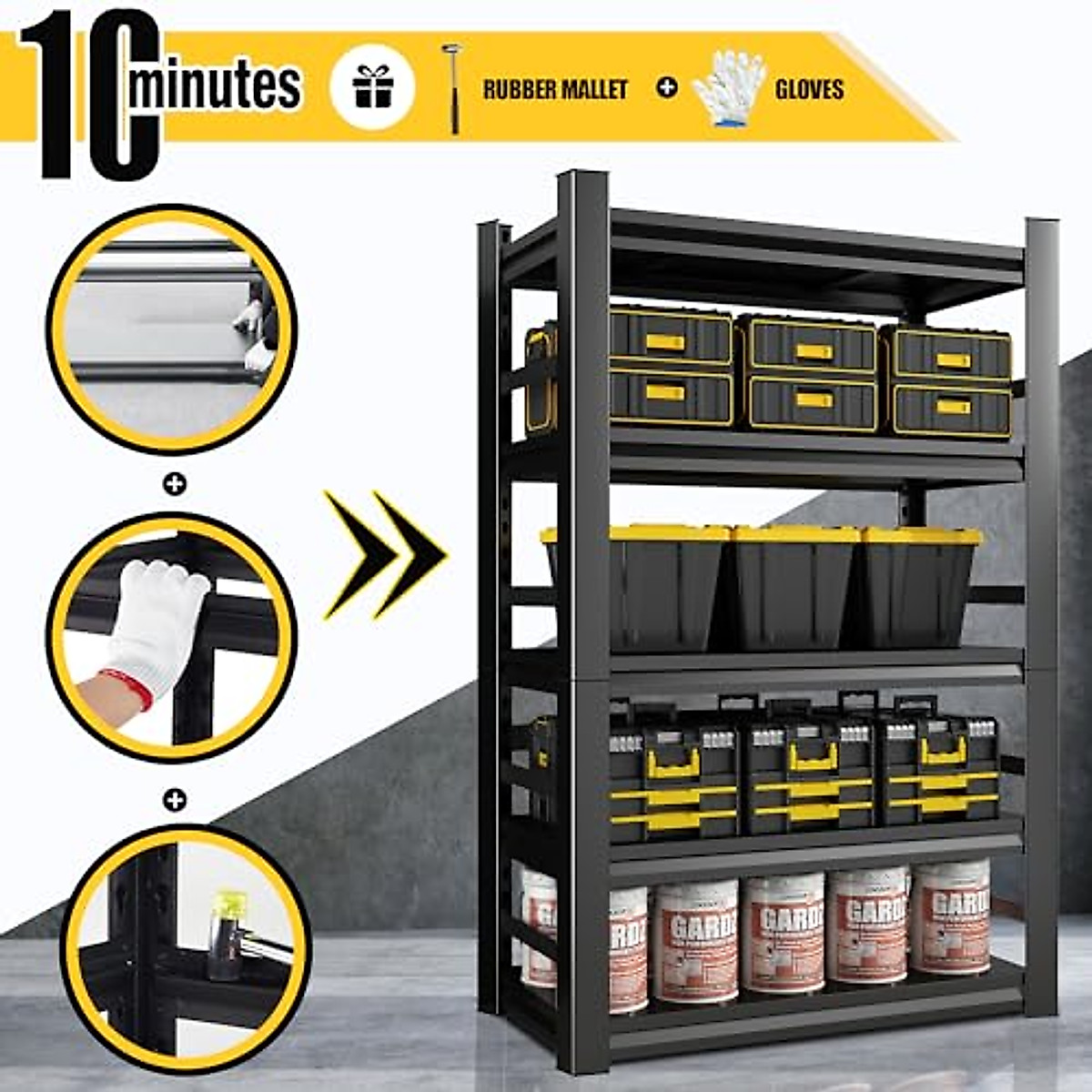 72"H|36"W Garage Shelving Unit and Storage-Easy Assembly Metal Shelves 5-Tier Rack|Heavy-Duty Adjustable Shelf|Steel Rust-Resistant Shelves for Industrial,Warehouse,Basement,Workshop Organization