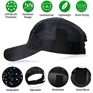 Women Quick Drying Baseball Cap Sun Hats Mesh Lightweight UV Protection for Outdoor Sports - Polka Dot Black