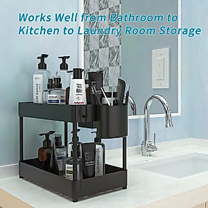 LINEAL 2 Pack Undersink Counter Organizer Kitchen Storage, Works Well for Anything from Bathroom to Kitchen to Laundry Room Storage, The Best 2 Tier Under-Sink Organizers for Maximizing Storage Space