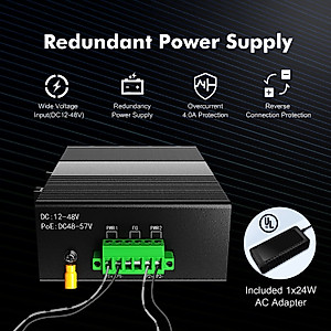MokerLink 8 Port Gigabit Industrial DIN-Rail Ethernet Switch, 2 SFP Ports with 1 LC 20KM Module(SMF), IP40 Rated Unmanaged Network Switch (-40 to 185°F), with UL Power Supply