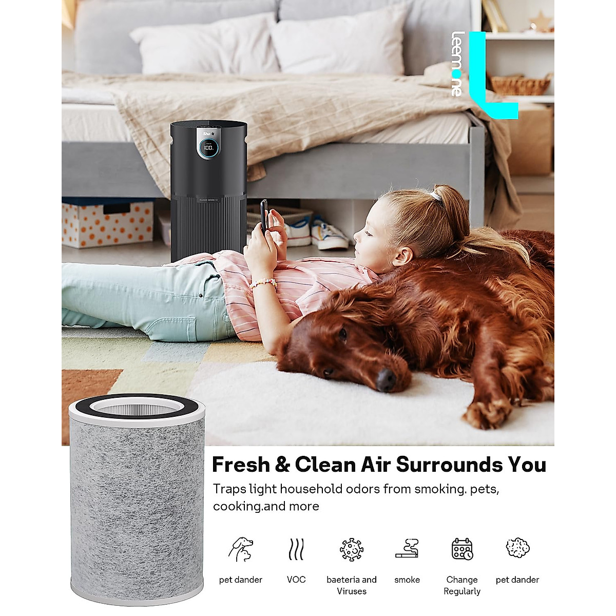 True HEPA HP201 HP202 Filter Replacement for Shark HP200 Series & HC501 HC502 UA205 Air Puri-fier MAX,3-in-1 H13 Grade Filter, Part # HE2FKBAS, HE2FKBASMB