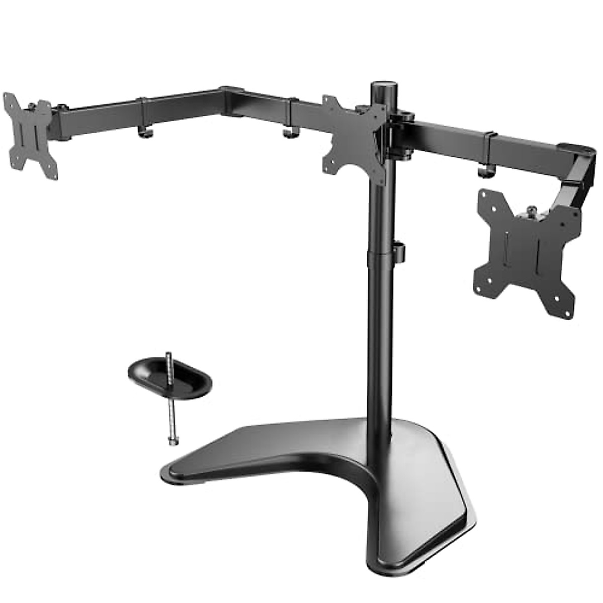 HUANUO Triple Monitor Stand, Free Standing Three Monitor Desk Mount for Screens Up to 24 inch, Heavy-Duty Fully Adjustable Monitor Arm, Holds Up to 22lbs Each, VESA 75x75 or 100x100