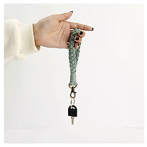 Poagoep Macrame Boho Keychain Bracelet Handmade Wristlet Keychain Keyring Holder Wrist Lanyard for Women（1）