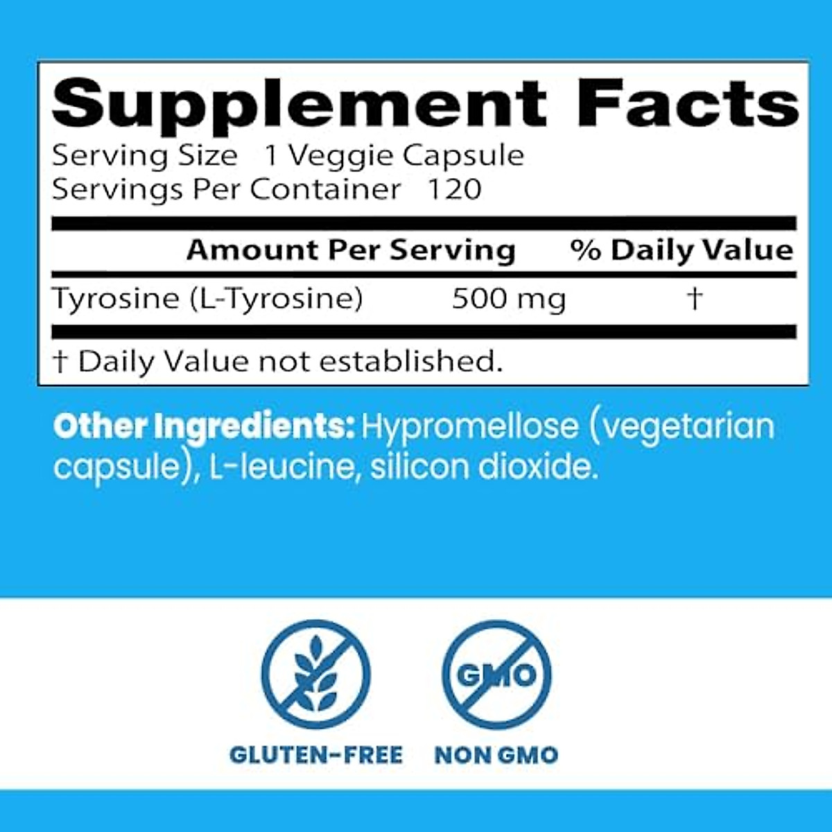 Doctors Best L-Tyrosine, 500 mg, Brain Transmitter Support, Non-GMO, Gluten Free 120 Veggie Caps
