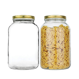 kitchentoolz 4 Pack - 1 Gallon Glass Large Mason Jars Wide Mouth with Airtight Metal Lid - Safe for Fermenting Kombucha Kefir Kimchi, Pickling, Storing and Canning- Dishwasher Safe- Made in USA