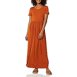 Amazon Essentials Women's Short-Sleeve Waisted Maxi Dress (Available in Plus Size), Terracotta, XX-Large