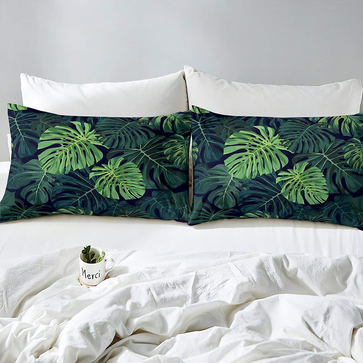 Erosebridal Banana Leaf Bedding Set, Hawaiian Beach Comforter Cover for Kids Teens Tropical Leaves Duvet Cover, Rainforest Natural Quilt Cover Room Decor 3 Pieces with 2 Pillowcases Queen Size