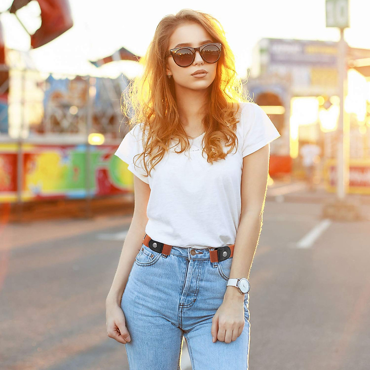 Syhood 4 Pieces Elastic Belt for Women No Buckle Buckless Belt Stretch Belt Invisible Elastic Belt Unisex for Jeans Pants(Silver)