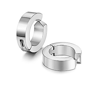 Jstyle Stainless Steel Mens Womens Clip On Earrings Hoop Huggie Non-Piercing Hypoallergenic White