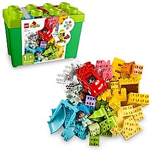 LEGO DUPLO Classic Deluxe Brick Box 10914 Starter Set - Features Storage Box, Bricks, Duplo Figures, Dog, and Car, Creative Play, Great Early Learning Toy for Toddlers Ages 18+ Months