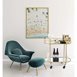 Displays2go Champagne Gold Drinks Trolley, Mirrored Glass Decks, Four Casters - Satin Finish (FSBEVCART5)