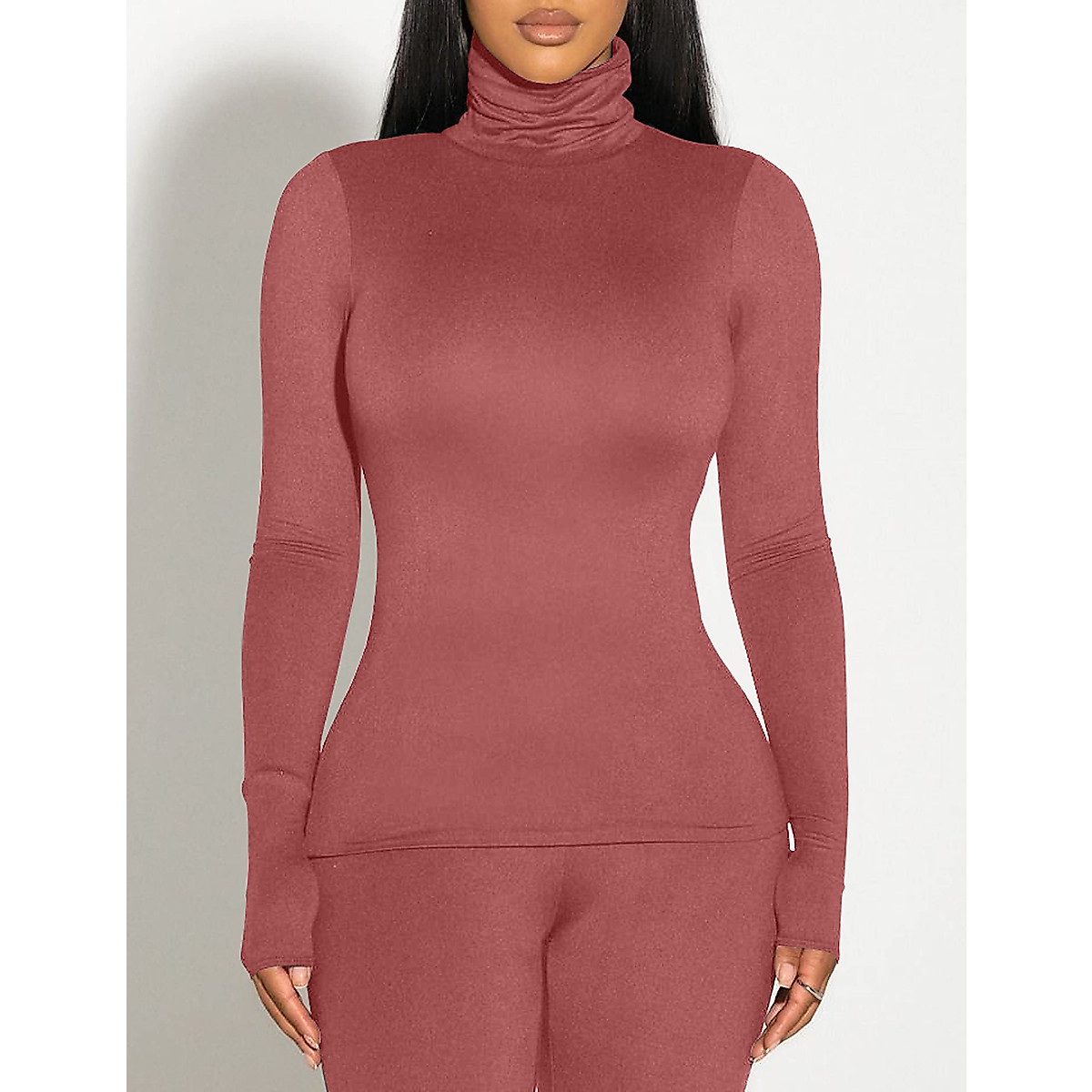 VASAUGE Women's Thermal Underwear Turtleneck Long Johns Base Layer Cold Weather Sets, X-Large, Dark Pink