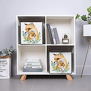 DamTma Foxes Mum with Kids Collapsible Storage Bins Mothers Day Fabric Storage Cubes with Handles Basket Storage Organizer for Shelves Closet Bedroom Living Room 10.6 in