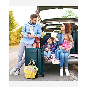 SunnyTour 3 Piece Luggage Set, Hardside Lightweight Suitcase Sets with Spinner Wheels (20"/24"/28", Green Blue)