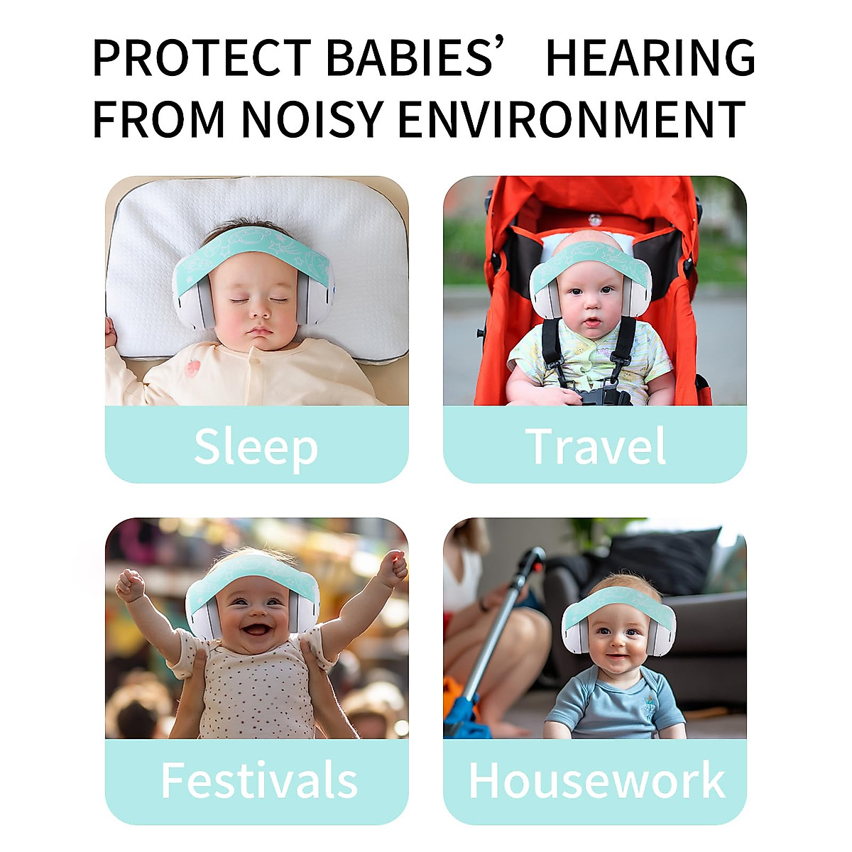 LYSIAN Baby Headphones Hearing Protection Ear Muffs for Infants 0-3 Years with Elastic Headband, Noise Cancelling Baby Earmuffs for Parade Fireworks, Festival, Sleep, Travel, Plane (White)