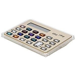 Calabria Gemstone Basic Desktop Calculator Gold Standard Function Large LCD Display Pocket Handheld Crystal Buttons Office