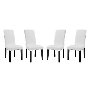 Modway Parcel Modern Faux Leather Upholstered Parsons Four Dining Chairs in White