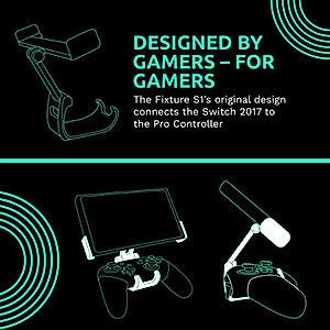 Fixture S1 Gaming Console Monitor and Controller Mount Compatible with Nintendo Switch and Pro Controller, Adjustable Video Game Holder Stand Clip, Gray