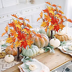 HUAESIN 2 Pack 24'' Prelit Lighted Maple Tree Thanksgiving Decor Fall Tree 48 LEDs Battery Operated Lighted Pumpkins Artificial Autumn Fall Tabletop Tree for Halloween Fall Harvest Home Indoor Decor