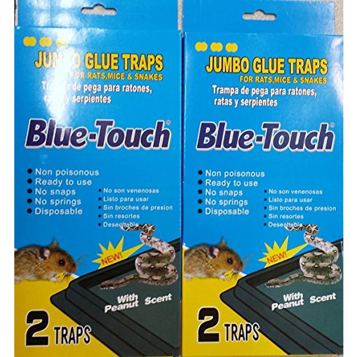 2 Packs of 2 Blue-Touch Jumbo Rat, Mice, and Snake Traps Total 4 Traps)