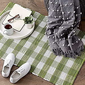 DII Buffalo Check Rug Collection, Hand Dyed Reversible Chindi Rug, 26x40, Antique Green