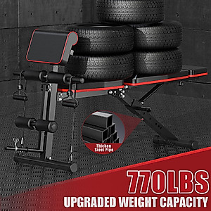 GIKPAL Adjustable Weight Bench, Foldable Workout Bench for Home Gym, Incline Decline Flat Exercise Bench Press for Full Body Strength Training w/Extended Headrest and Leg Extension (Black - New