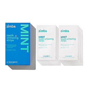 Zimba Strawberry Flavored Teeth Whitening Strips | Vegan, Enamel Safe Hydrogen Peroxide Teeth Whitener for Coffee, Wine, Tobacco, and Other Stains | 14 Day Treatment | Strawberry