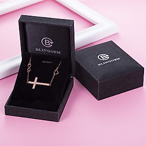 BlingGem Cross Bracelet for Women Rose Gold Plated 925 Sterling Silver Dainty Religious Christian Bracelet Faith God Blessed Confirmation Gifts