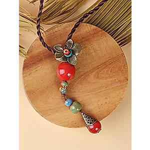 MINACHI Bohemian Flower Colorful Ceramic Beads Necklace, Tricolor Beaded Jewelry, Gifts for Women and Girls (1)