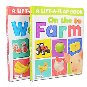 Lift A Flap Books Bundle for Kids, Toddlers, Babies ~ Lift A Flap Hidden Picture Books for Kids Featuring Words and Farm Animals with Stickers (Toddler Learning Books)