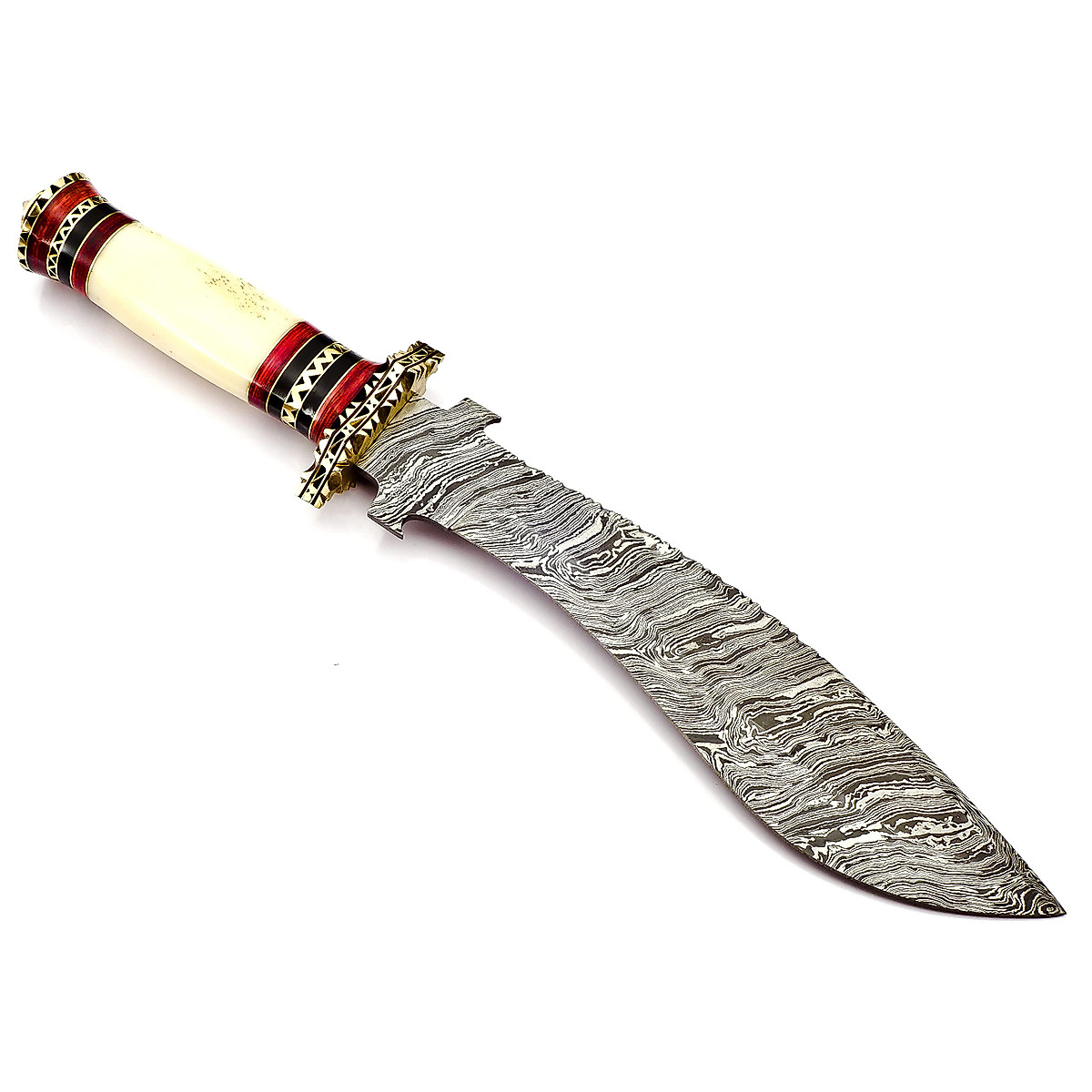 Skokie Knives Custom Damascus Steel Hunting Knife Camel Bone Handle with Brass Spacer -Handmade Premium Quality Edge Fixed Blade – For Multipurpose – Ideal for Survival Hunting Camping Hiking Outdoor Every Day Carry Professional Use Art of Craftsmanship E