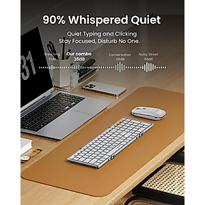 ProtoArc Foldable Keyboard and Mouse, XKM01 True Full-Size Folding Keyboard Mouse Combo for Business and Travel, 2.4G+Dual Bluetooth Portable Mouse Keyboard for Laptop iPads Tablets - White
