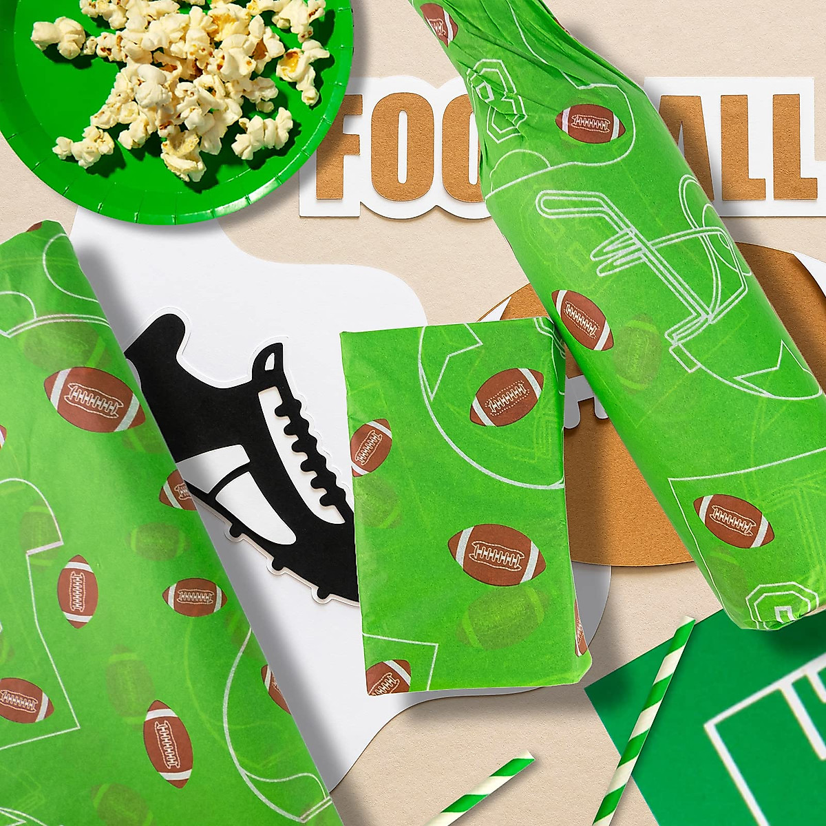 Hi Sasara 100 Sheets Football Tissue Paper Bulk,Brown and Green Football Tissue Paper for Gift Bags,Brown Green Football Tissue Paper for Football Party,14 x 20 Inch