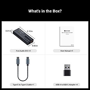 Fosi Audio DS1 DSD512 HiFi USB C DAC ES9038Q2M Mini Audio Headphone Amp Adapter Supports 32bit/768kHz with 4.4MM and 3.5MM Dual Headphones Outputs Compatible with Smartphones/Laptop/PC/Music Players…