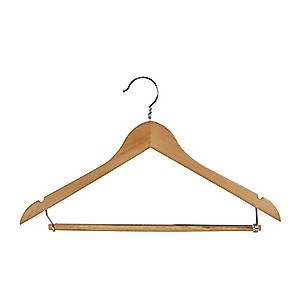 Proman Products Kascade Wooden Hanger, Shoulder Notches, Locking Bar in Natural, 50 pcs / box