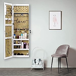 SZQINJI Jewelry Armoire Cabinet with Full-Length Mirror, Large Storage Jewelry Organizer, Wall/Door Mounted, Lockable, Pure White