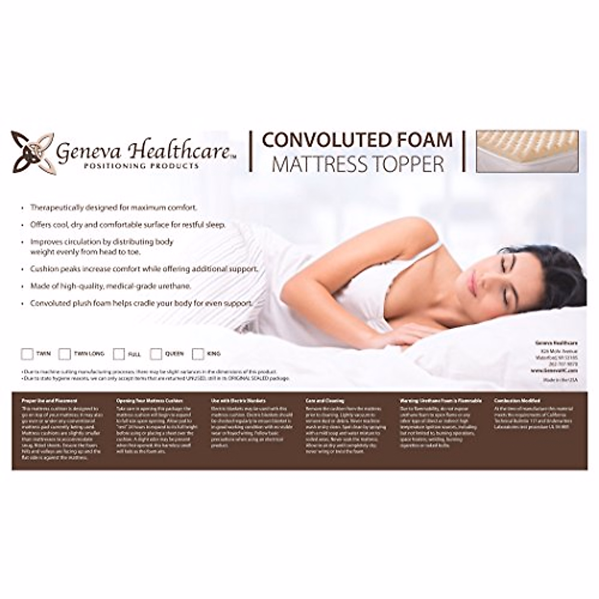 Geneva Healthcare Egg Crate Convoluted Foam Mattress Pad 4" Topper - 4" x 34" x 72"