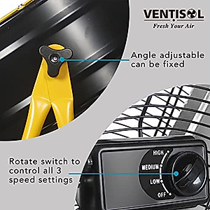 VENTISOL Industrial Fan 24" High Velocity Floor Fan With 3 Speed 7800 CFM, Heavy Duty Metal Drum Fan For Shop, Garage, Warehouse, Workshop, Factory, Commercial