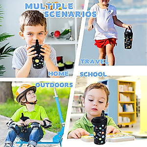 Opreine Tumbler with Lid and Straw for Kids, 14oz Insulated Water Bottle with Straw, Stainless Steel Thermos Water Bottle for Boys Girls, Leak Proof Kids Cup for School Sports, Black Planet