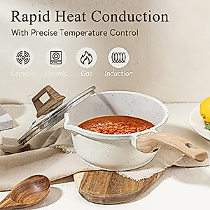 CAROTE 1.5Qt & 2.5Qt Sauce Pan Set with Lid Nonstick Saucepan 4 Pcs Non Stick Sauce Pots Cooking Pot with Pour Spout, Easy to Clean, Small Kitchen Pots Induction Pot, PFOA FREE (White Granite)