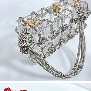 AZWBAG Women's Evening Bag Sparkly Rhinestone Purse Bling Drawstring transparent Acrylic Clutch Purse (silver)