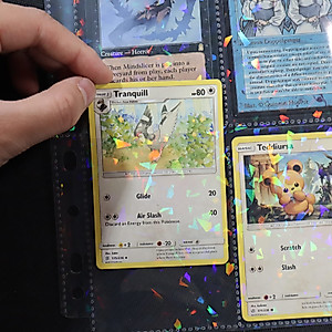 30PCS Holographic Trading Card Sleeve Pages Gemstone Foil Card Sleeves 9 Pockets Fit 3 Ring Binder Pages (Clear foil Card Pages)