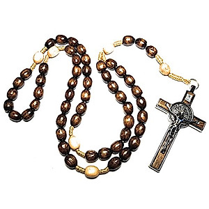 ESNOY OVERSIZED Made in Italy Rosary Blessed by Pope Francis Vatican Rome Holy Father Medal Cross Saint Benedict Patron Saint of Students Honor Veterans US Army solders Addiction Dependence (Brown)