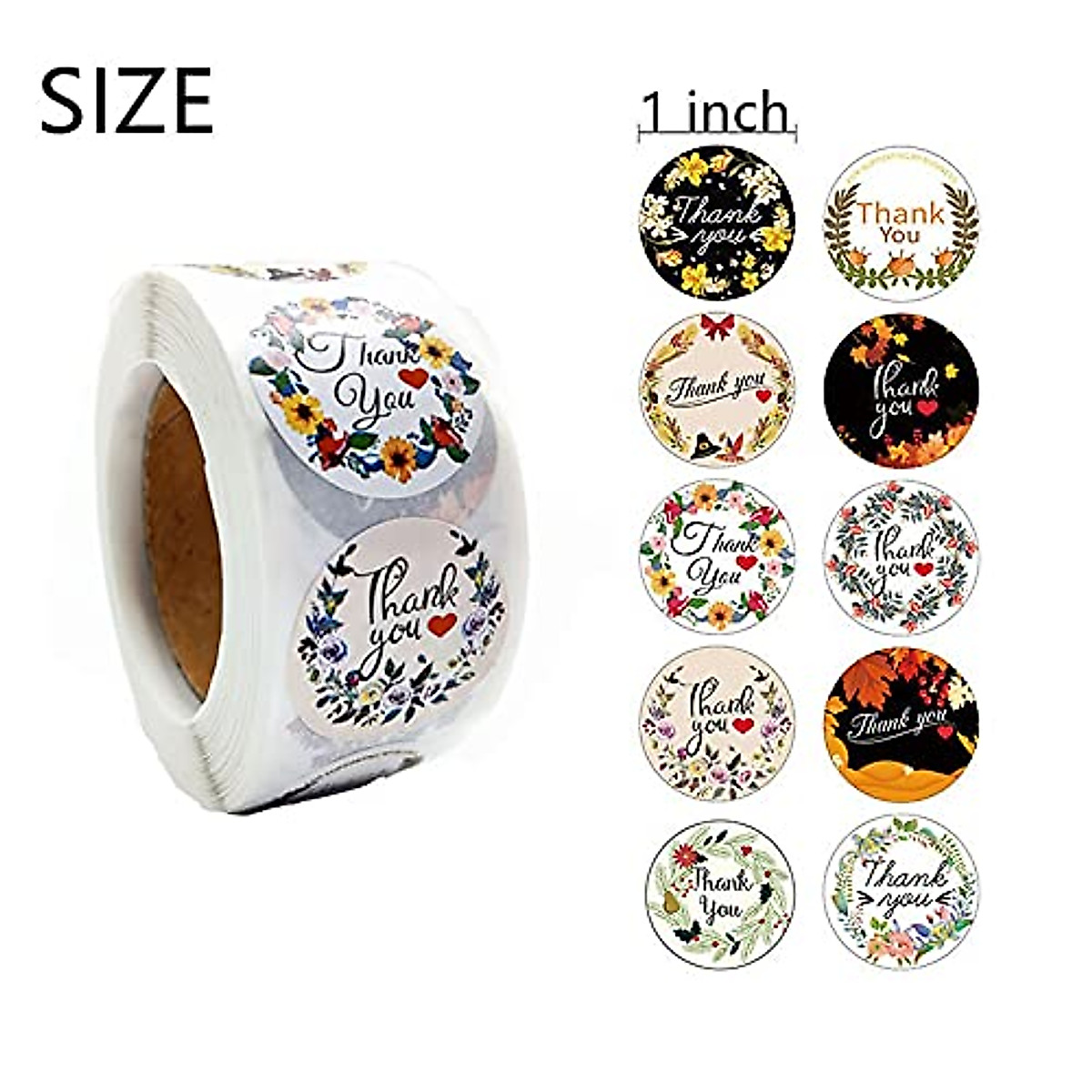 500PCS Thank You Stickers Roll, 10 Designs 1 Inch, Flowers Design Thank You Stickers Lables for Baking Packaging, Envelope Seals, Small Business Supplies,Shipping Boxes,Packaging Bags, Thankyou Gifts