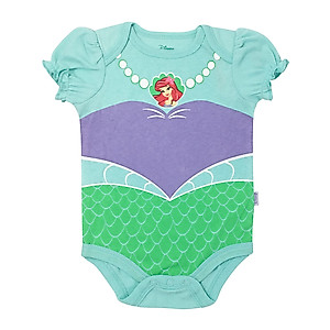 Disney Princess Snow White Belle Aurora Newborn Baby Girls 5 Pack Bodysuits Aurora, Snow White, Ariel, Cinderella, Belle 3-6 Months