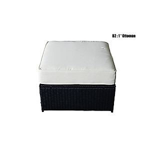 MCombo 6085 9 PC Cozy Outdoor Garden Patio Rattan Wicker Furniture Sectional Sofa (Creme White)