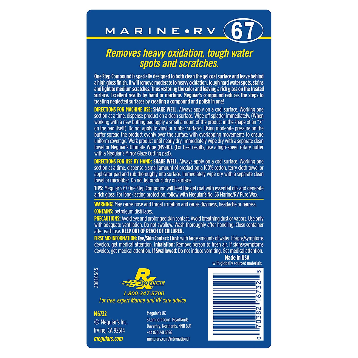 Meguiar's M6732 Marine/RV One Step Compound - 32 Oz Bottle