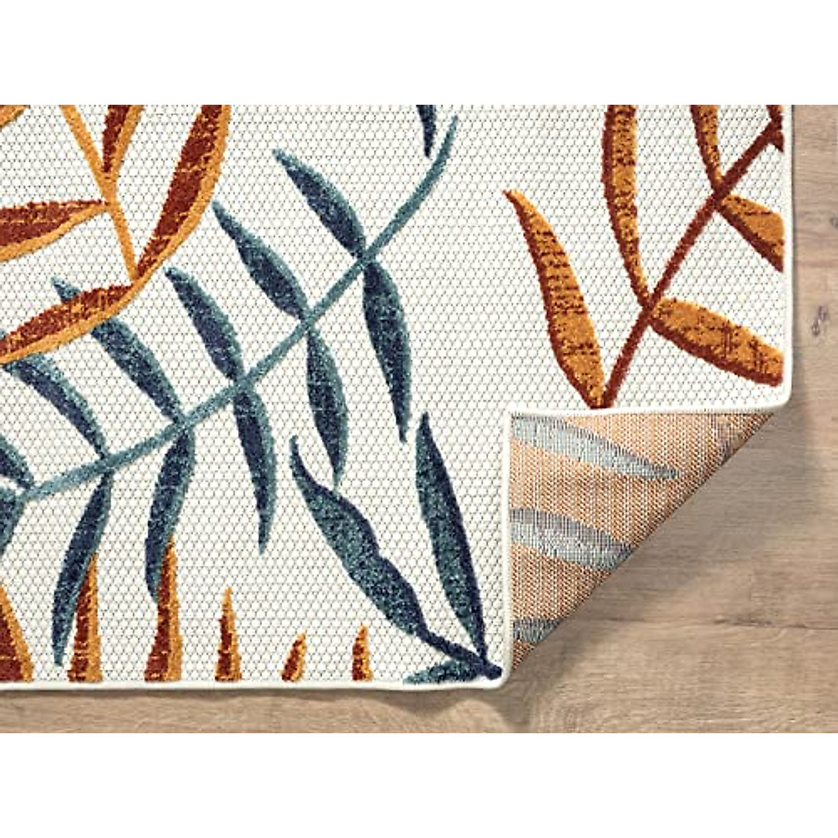 Abani Modern Cream, Red & Blue 5'3" x 7'6" (5x8) Leaf Print Area Rug Rugs - Non-Shedding Indoor/Outdoor Nature Design Bedroom Rug