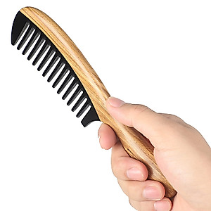 Onedor Buffalo Horn Handmade 100% Natural Green Sandalwood Hair Comb - Anti-Static Sandalwood Scent Natural Hair Detangler Wooden Comb (Wide Tooth)