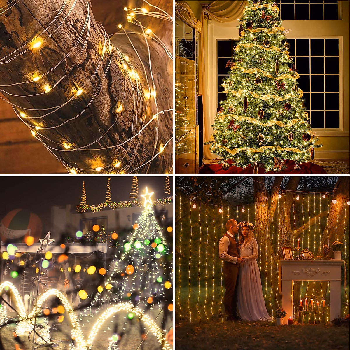 Solar String Lights Twinkle 300 LED Window Curtain String Light Solar Powered 8 Modes Fairy Lights for Wedding Party Home Garden Bedroom Outdoor Indoor Wall Decorations, Warm White